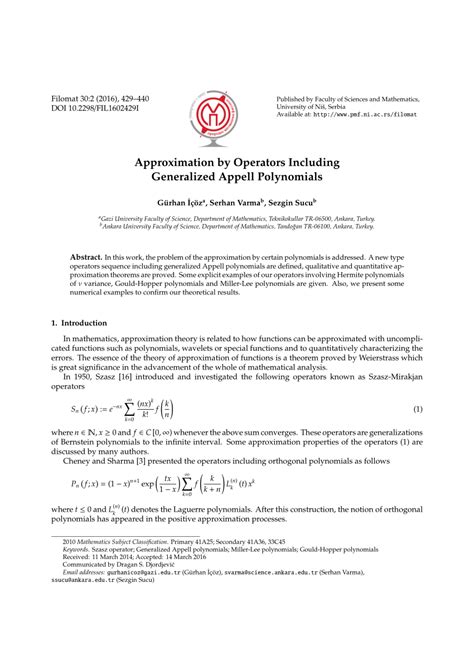 Pdf Approximation By Operators Including Generalized Appell Polynomials