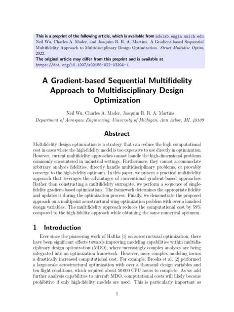 A Gradient Based Sequential Multifidelity Approach To Multidisciplinary Design Optimization