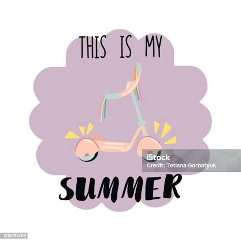 트렌디 한 여름 인쇄 레터링 핑크 스쿠터 야외 레저 활동 따옴표 귀여운 스쿠터와 비문이있는 포스터 이것은 내 여름입니다 티셔츠 디자인 포스터 스티커 배너 카드에 적합합니다