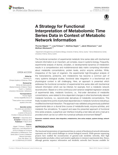 Pdf A Strategy For Functional Interpretation Of Metabolomic Time Series Data In Context Of