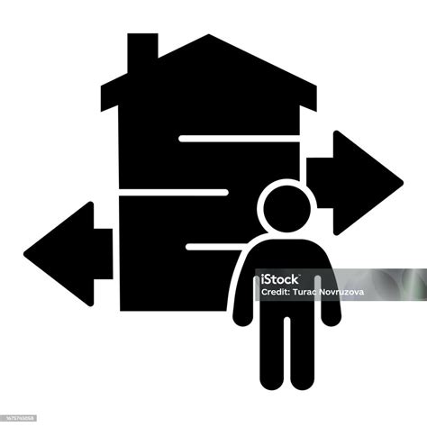 화살표와 건물 단단한 아이콘 스마트 홈 개념 흰색 배경에 기술 벡터 기호 스타일과 웹의 건물 아이콘 근처의 적용 범위 영역을 가진 남자 벡터 그래픽 0명에 대한 스톡 벡터