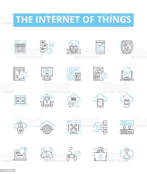 사물 인터넷 벡터 라인 아이콘을 설정합니다 Iot 스마트 연결 자동화 웨어러블 Ai 센서 그림 개요 개념 기호 및 기호 아이콘에 대한 스톡 벡터 아트 및 기타 이미지