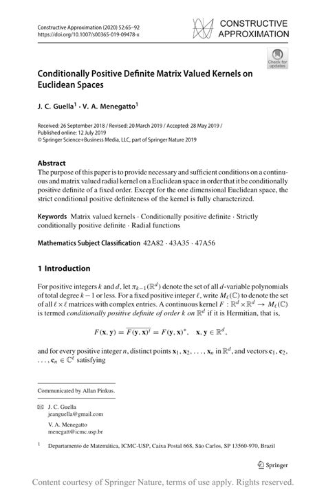 Conditionally Positive Definite Matrix Valued Kernels On Euclidean Spaces Request Pdf