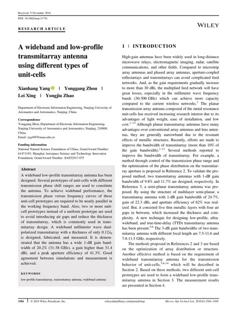 A Wideband And Low Profile Transmitarray Antenna Using Different Types Of Unit Cells Request Pdf
