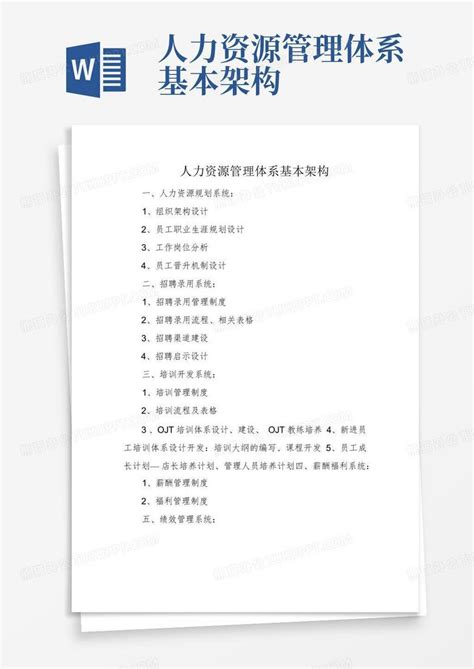 人力资源管理体系基本架构Word模板下载 编号qmnkxddy 熊猫办公