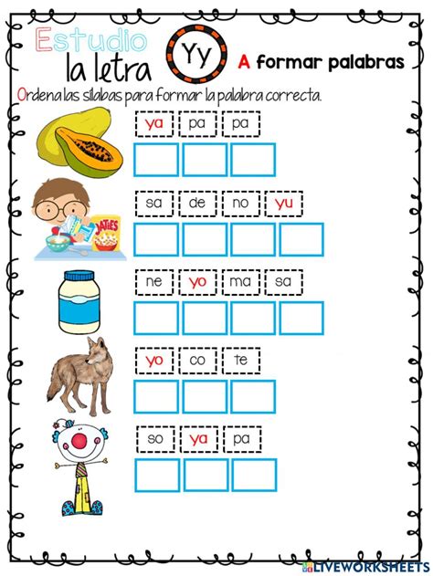Estudio La Letra Yy A Formar Palabras Worksheet Classroom School