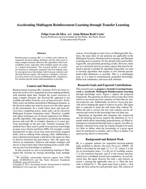 Pdf Accelerating Multiagent Reinforcement Learning Through Transfer