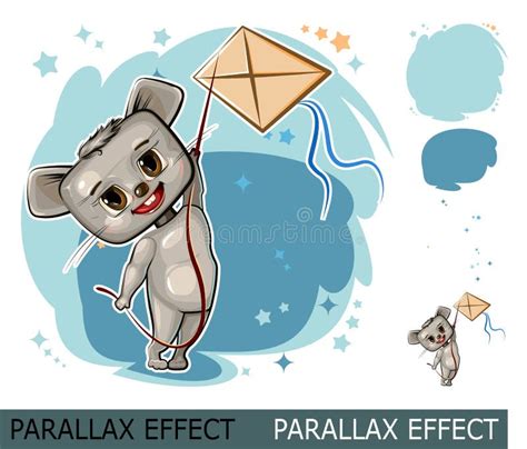 little hare flying kite in starry sky image from layers for overlay with parallax effect stock