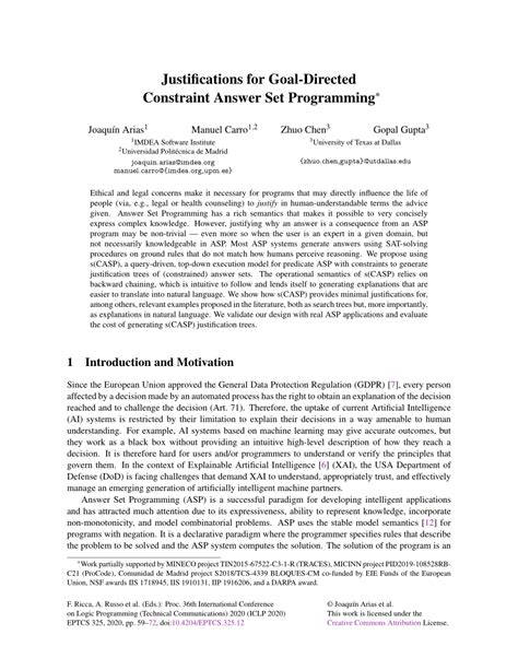 Pdf Justifications For Goal Directed Constraint Answer Set Programming