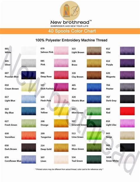 Embroidex Thread Color Chart