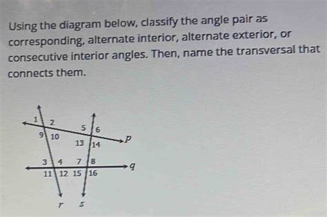 Using The Diagram Below Classify The Angle Pair As Corresponding