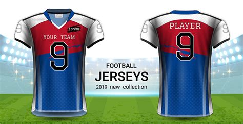 벡터 미식 축구 또는 축구 유니폼 유니폼 현실적인 그래픽 디자인 전면 및 프레 젠 테이 션 이랑 서식 파일 아트 워크 텍스트 이미지 로고를 적용할 쉬운 가능성 다시 보기 스