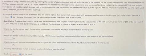 Solved Calculate YTC Using A Finandal Caloulator By Entering Chegg Com