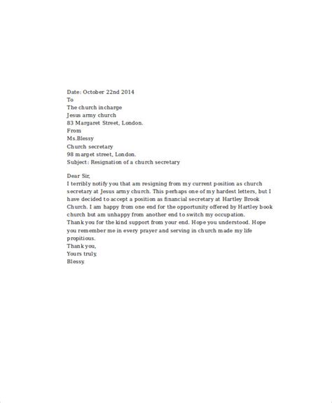 Church Secretary Resignation Letter Template