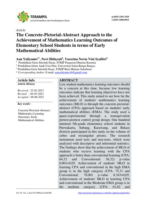 Pdf The Concrete Pictorial Abstract Approach To The Achievement Of Mathematics Learning