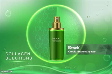미용 제품 녹색 배경 광고를 사용 고급 피부 관리 준비를 광고와 함께 화장품 용기 Dna에 대한 스톡 벡터 아트 및 기타 이미지 Dna 개념 건강관리와 의술 Istock