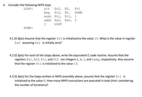 Solved 4 Consider The Following Mips Loop Loop Slt T2