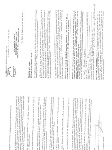 Declaracion Jurada Contribuyente Cumplidor Pdf