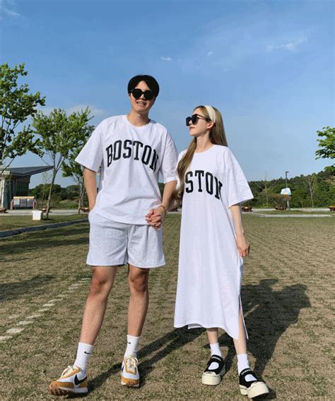 주문폭주재진행3color 커플 시밀러룩 보스턴 오버핏 반팔 트임 원피스 세트 커플룩 에이블리