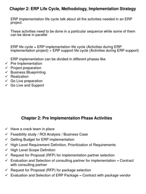 Section 2 Chapter 2 Erp Implementation Life Cycle Methodology And Strategy Teaching Aid