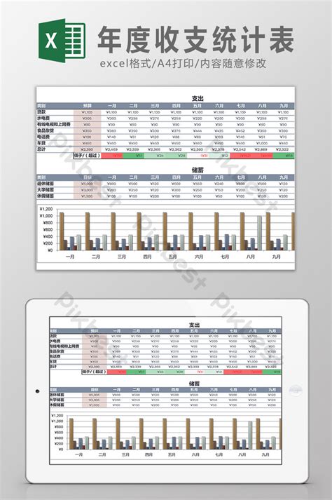 用於年度收支統計的excel模板 Xls Excel模板範本素材免費下載 Pikbest