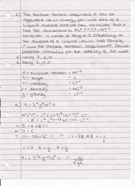 Dimensional Analysis Example Sheet Fluid Dynamics