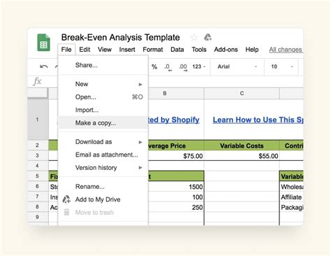 Break Even Excel Template