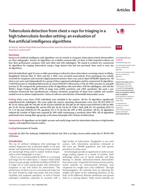 Pdf Tuberculosis Detection From Chest X Rays For Triaging In A High Tuberculosis Burden