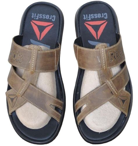 Размеры 40 43 45 летние кожаные мужские шлепанцы сланцы Reebok Crossfit оливковые коричневые