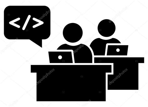Software Developers At Workplace Icon Stock Vector Image By Furtaev