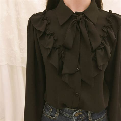 Romantic Musesolid Tone Ruffled Trim Blouse Mixxmix Official English Website