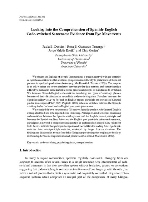 Pdf Looking Into Comprehension Of Spanish English Code Switched