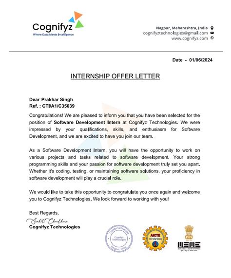 prakhar singh on linkedin summerinternship cognifyz
