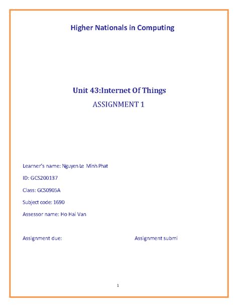 Assignment Internet Of Things 1690 Asm1 Higher Nationals In Computing Unit 43internet Of