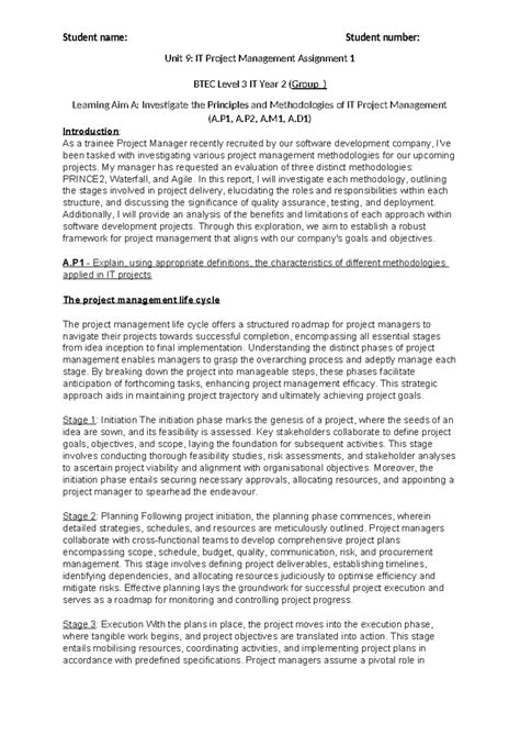 Unit 9 Assignment 1 Evaluating It Project Management Methodologies