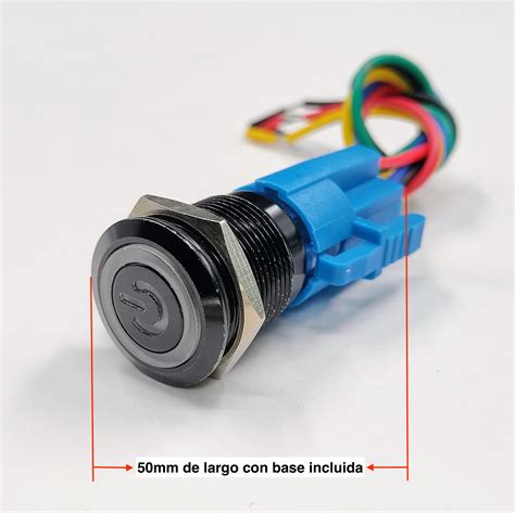 Switch Pulsador 19mm Nc No Luz Piloto 12vdc Azul Con Base Waterproof Tettsa Tienda