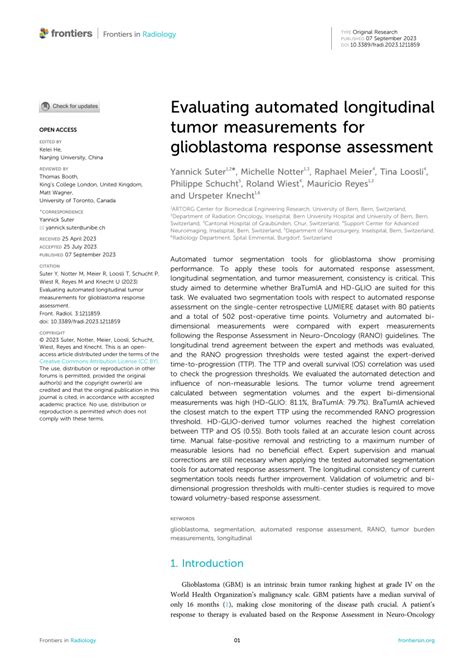 Pdf Evaluating Automated Longitudinal Tumor Measurements For Glioblastoma Response Assessment
