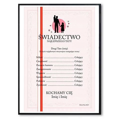 Świadectwo Prezent Dla Taty Personalizowany Wzór Na DzieŃ Taty Dla Taty Własny Nadruk • Cena