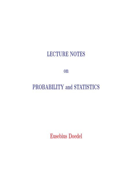 Probability And Statistics Lecture Notes Pdf Variance Probability