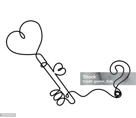 흰색에 연속적인 선 그리기로 물음표가 있는 추상적인 하트 키 걸쇠에 대한 스톡 벡터 아트 및 기타 이미지 걸쇠 고정시킴 골동품 Istock