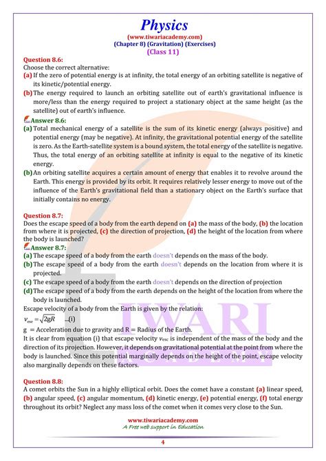 Ncert Solutions For Class 11 Physics Chapter 8 Gravitation