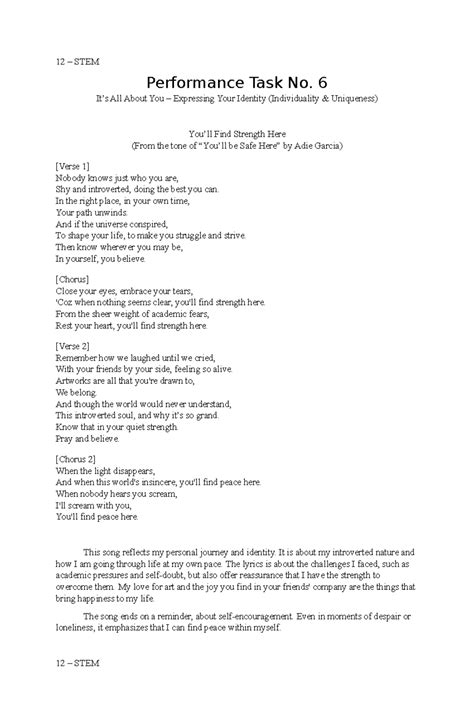 CPAR PT 6 And 7 CPAR PT 6 And 7 12 STEM Performance Task No 6 Its All About You