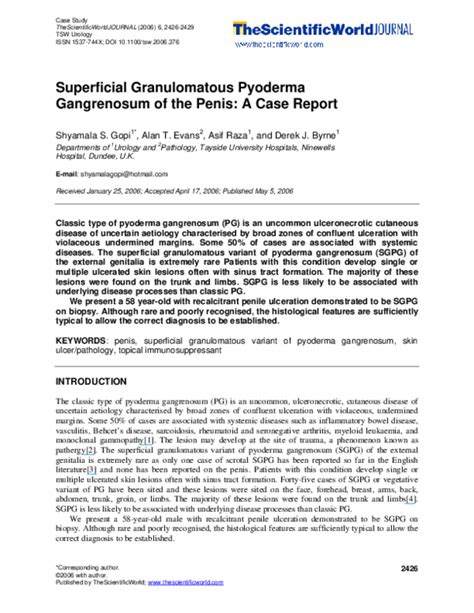 Pdf Superficial Granulomatous Pyoderma Gangrenosum Of The Penis A