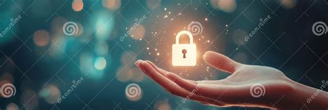 Minimalist Glowing Lock Icon In A Dark Digital Background Representing