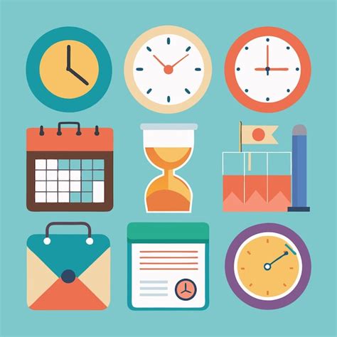 Set Of Time Management Icons Including Clocks Calendar Hourglass And Alarm Premium Ai
