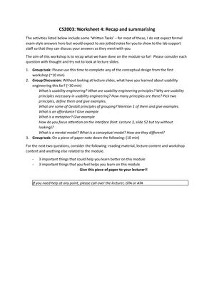 CS2003 Worksheet 2 Babe CS2003 Worksheet 2 User Interface Design The Activities Listed