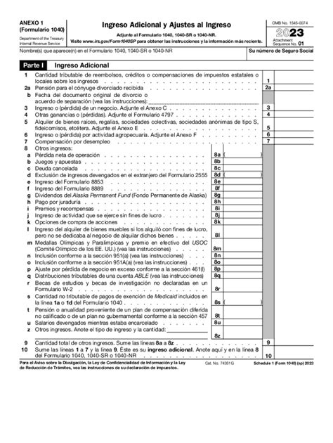 Completable En Línea 2023 Schedule 1 Form 1040 Sp Additional Income And Adjustments To