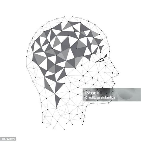 인간 사고의 개념 사고 과정의 시각화 다각형 머리와 뇌의 실루엣 흑백 가상현실에 대한 스톡 벡터 아트 및 기타 이미지 가상현실 개념 개념과 주제 Istock
