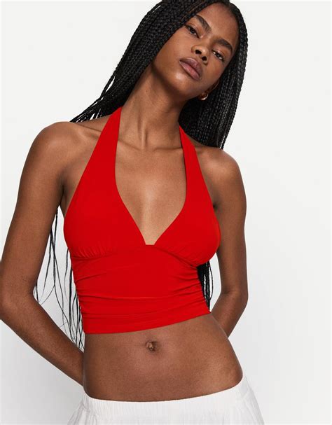 Gathered Halter Top Women Bershka