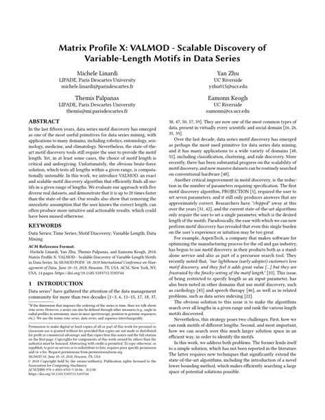 Pdf Matrix Profile X Valmod Scalable Discovery Of Variable Length Motifs In Data Series